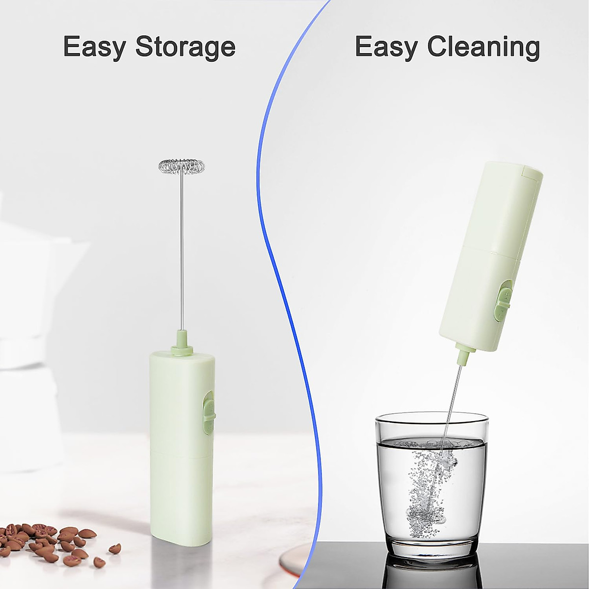 ELMWAY Powerful Electric Milk Frother, Battery Operated Drink Blender, Foam Maker Mixer, Milk Frother Handled for Coffee, Latte, Matcha, Protein Powder (Light Green)