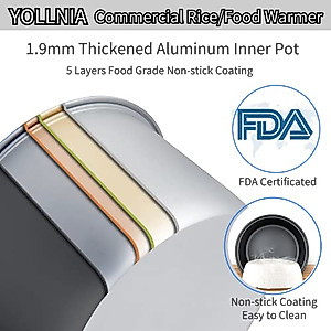 YOLLNIA Commercial Rice Warmer, 18.1QT/100 CUP Portable Food & Rice Warmer (Not a Cooker) / 122℉- 178℉ Adjustable Temperature| 130W | Non-stick Inner Pot| Fit For Restaurant/Party/Family