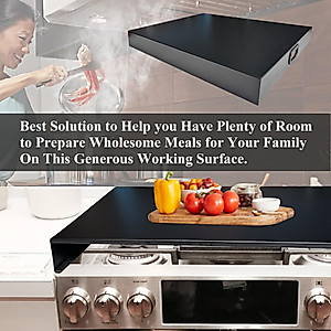 Stainless Steel Gas Stove Top Cover, Noodle Board Cooktop Cover, Kitchen Organizer for Gas and Electric Stove Range Expanding Kitchen Space, Large Size 30"x 22"x3", Black