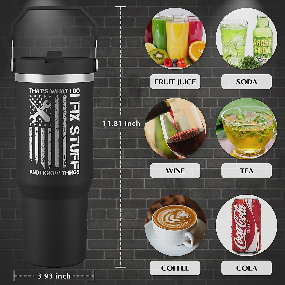 qchdln Funny Gifts For Men - That's What I Do I Fix Stuff and I Know Things Cup - 30oz Insulated Tumbler with Handle - Cool Fathers Day,Birthday,Christmas Gifts for Dad,Grandpa,Husband,Uncle