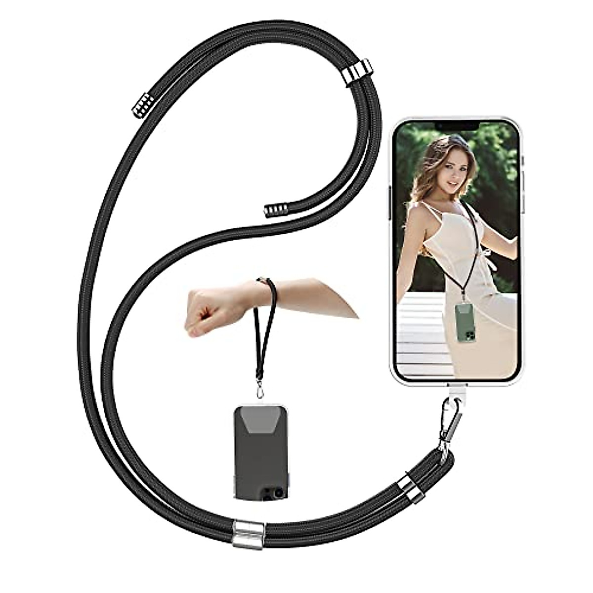 SHANSHUI Cell Phone Lanyard, Universal Detachable Crossbody Lanyard,Necklace Lanyard & Wrist Strap with Phone Patch for All Smartphones - Black