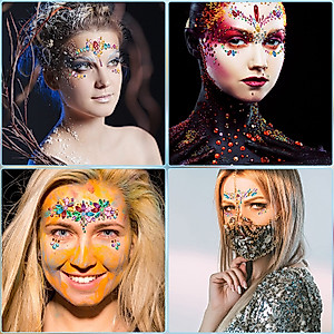 10 Sheets Face Gems Face Rhinestones Mermaid Jewels Rave Eyes Face Body Temporary Tattoos Stickers Glitter Crystal Tears Gem Stones Stickers for Festival Party (Rainbow Style)