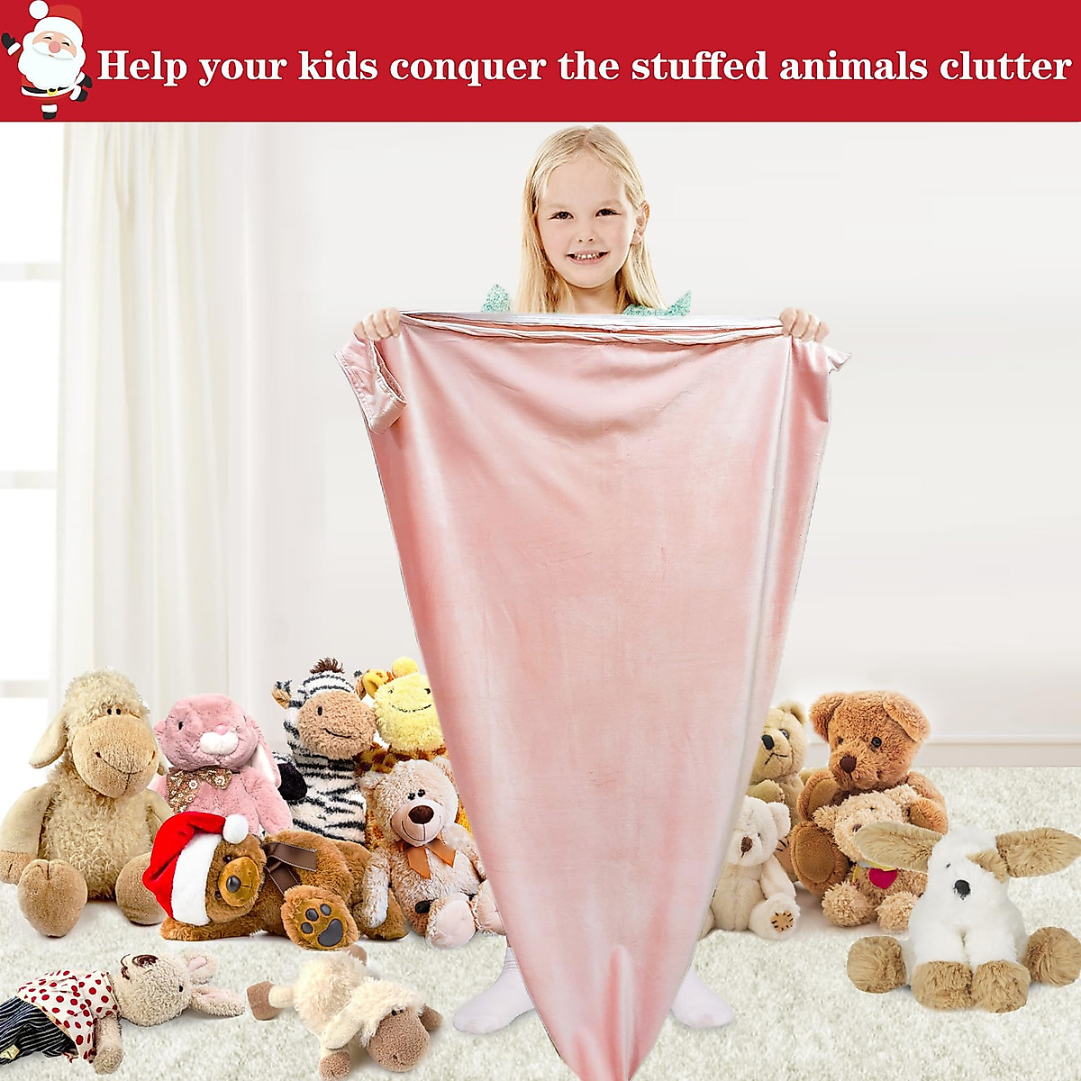 Jorbest Stuffed Animal Storage Bean Bag Chair for Kids and Adults, Luxury Velvet Stuffed Animal Bean Bag Storage, Cover Only(Sweet Pink 200 L/52 Gal)