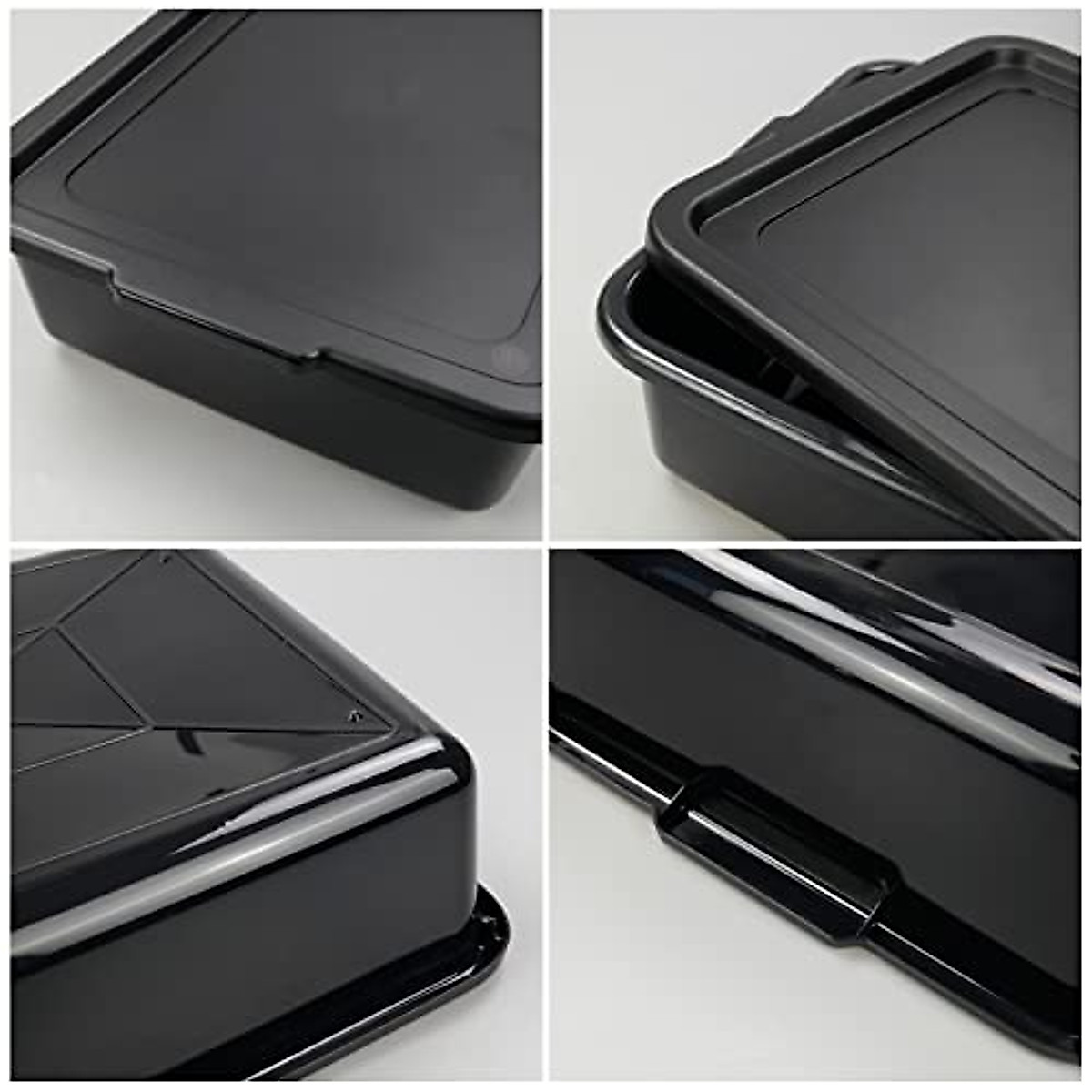 Kekow Plastic Bus Box with Lid, Commercial Bus Tubs with Handle, 3-Pack, Black