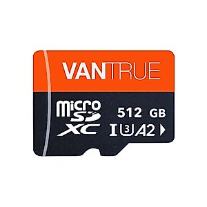 Vantrue 512GB microSDXC UHS-I U3 4K UHD Video High Speed Transfer Monitoring SD Card with Adapter for Dash Cams, Body Cams, Action Camera, Surveillance & Security Cams