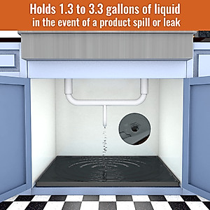 Mats Under Sink Kitchen Cabinet Mat, 34" x 22" flexible waterproof Silicone Cabinet Protector & Drip Tray Liner Unique Drain Hole Design. Hold up to 3.3 Gallons of Liquid(Black)