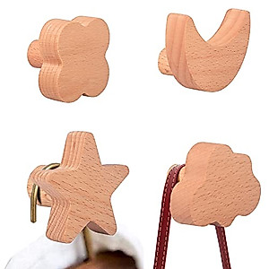 Wood Wall Hooks, 4 Pack Creative Coat Hooks Wall Mounted Rustic Wooden Hooks Heavy Duty Robe Hook Hat Rack Hooks for Hanging Bathroom Towels Clothes Hanger