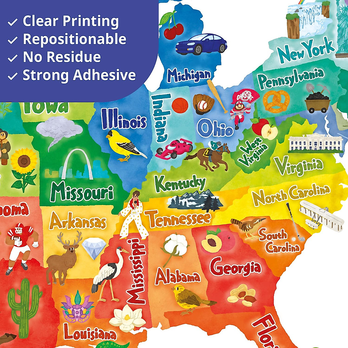 DECOWALL SG2-2307 Colourful USA Wall Stickers Decals Peel and Stick Removable for Kids Nursery Bedroom Living Room décor Wallpaper United States US