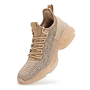 FISACE Womens Slip On Walking Shoes Glitter Rhinestone Breathable Lightweight Running Sneakers Rose