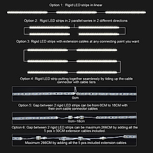 Under Cabinet LED Lighting Kit for Kitchen Cabinets Counter Shelf Bookcase Closet. 6 PCS 12 Inches LED Light Strip with Adapter Switch Dimmer Extension Cable. Plug in. Dimmable. Daylight White 5000K.