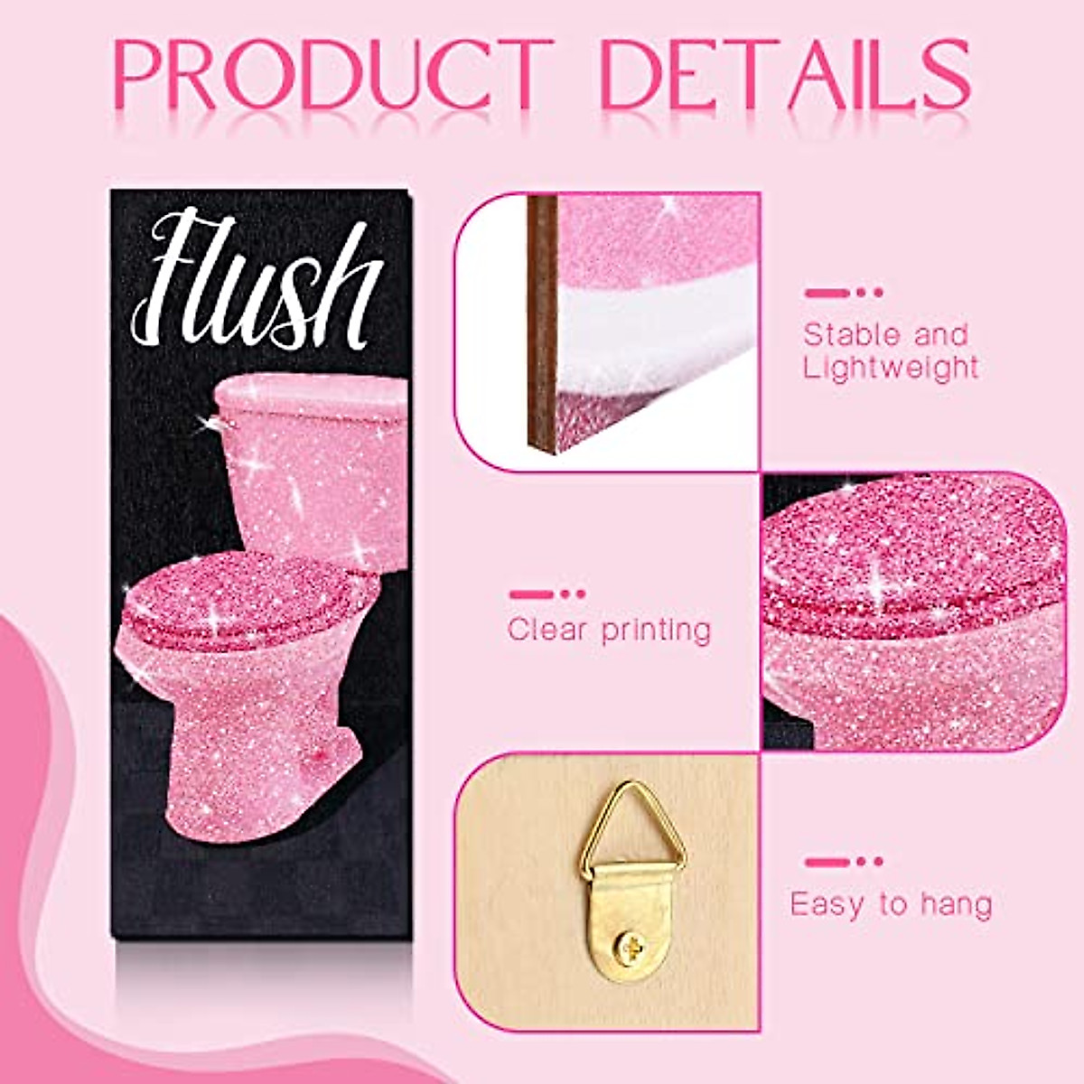 Chinco 4 Pcs Women Funny Wall Art Bathroom Decor Glam Bathroom Wall Decor Black and White Glam Bathroom Wall Arts Modern Women Funny Bathroom Wood Hanging Decors for Home Bathroom (Pink,Sweet)