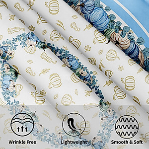 Miaoquhe Fall Blue Pumpkin Round Table Cloth 60 Inch Farmhouse Autumn Harvest Round Tablecloth Fall Thanksgiving Decorative Table Cloth Seasonal Dining Table Cover for Home Kitchen Picnic Party