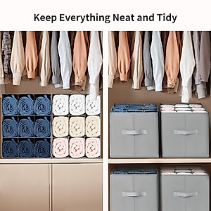 DIMJ Wardrobe Clothes Organizer, Jean Pants Towel Organizers for Closet, 9 Cell Stackable Wardrobe Shelf Dividers, Foldable Storage Bins for Clothes Sweater T-shirts Legging, 4 Pcs Grey