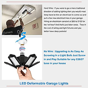 siicaaG 2 Pack LED Garage Lights, 12000LM Ultra Bright 120W LED Deformable Garage Ceiling Lights, with E26 Screw Socket, 5 Adjustable Panels 6500K Shop Light, Barn Light, Bay Light, Workshop Light