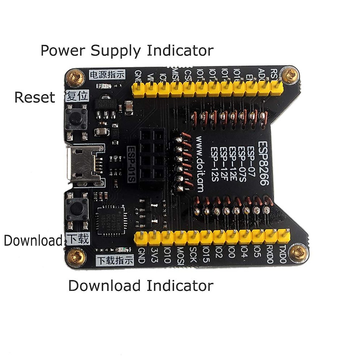 Stemedu ESP8266 Test Board Code Burner Flash Downloader ESP8266 ESP-01S Serial WiFi Wireless Transceiver Module for Fixture Board (Pack of 5pcs)