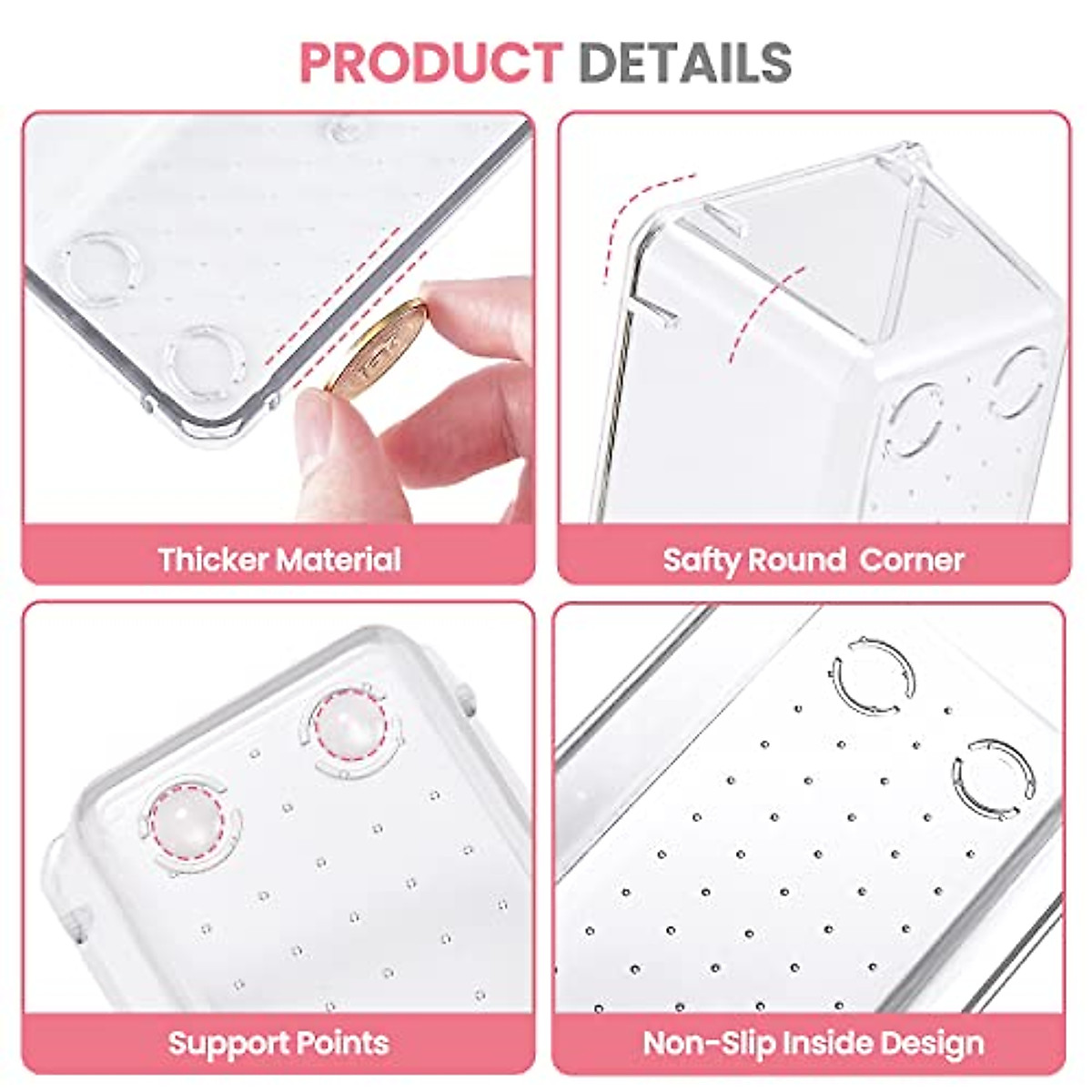 HOUSE DAY Makeup Drawer Organizer Trays 24 PCS, 4-Size Clear Drawer Organizers with Silicone Pads, Vanity Organizers and Storage, Non Slip Plastic Drawer Organizer for Desk, Bathroom, Kitchen, Office