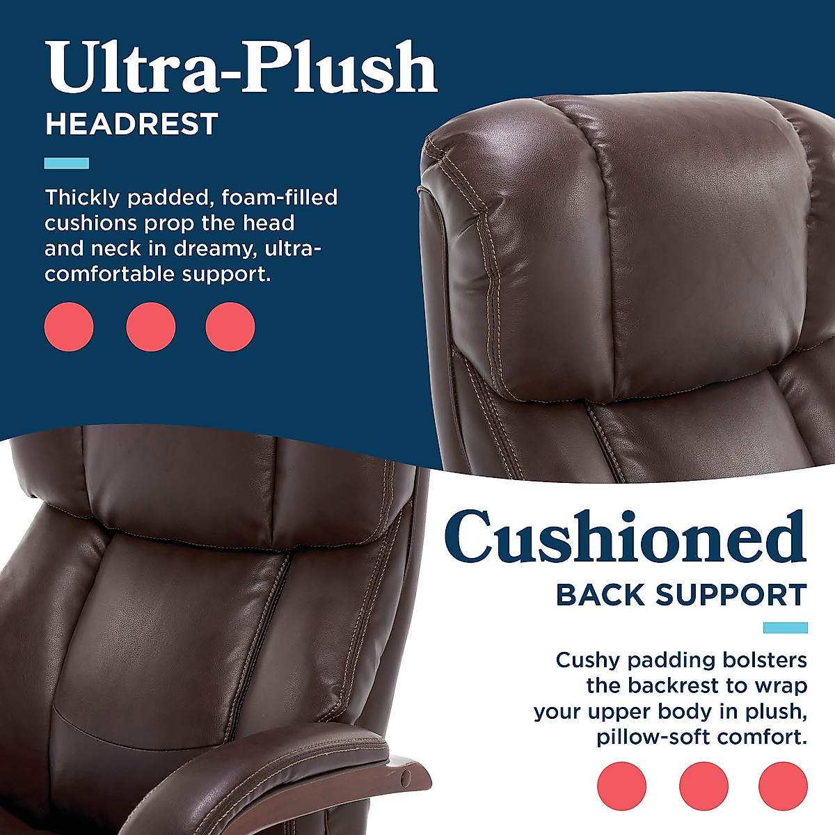 La-Z-Boy Fairmont Big and Tall Executive Office Chair with Memory Foam Cushions, High-Back with Solid Wood Arms and Base, Bonded Leather, Big & Tall, Biscuit Brown