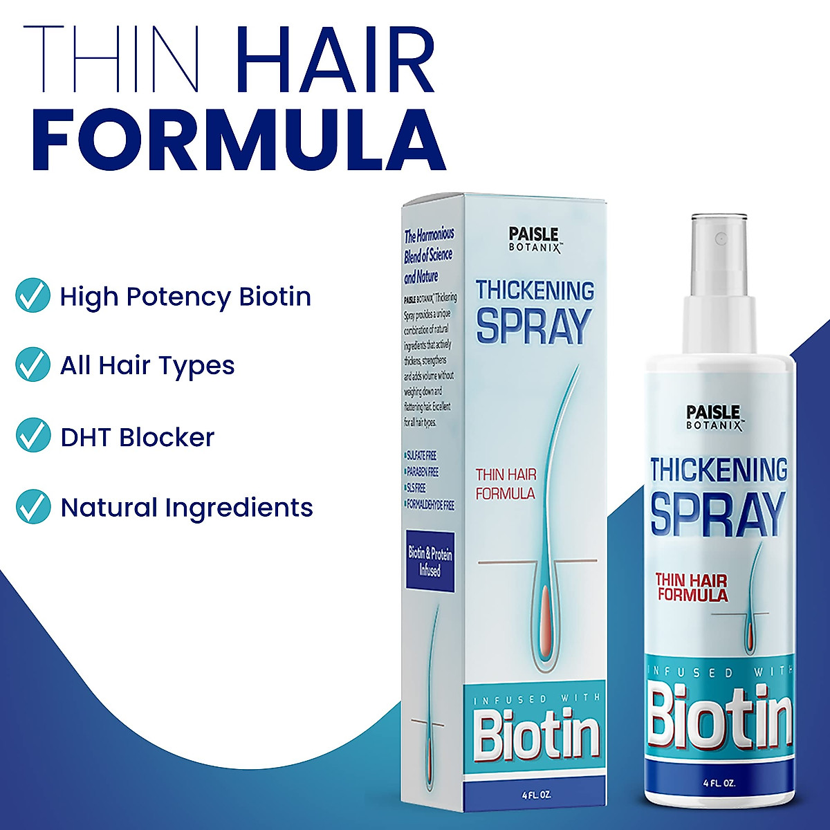 Biotin Hair Thickening Serum for Hair Growth and Volume - DHT Blocker for Hair Loss Prevention and Fine Hair Texturizing Spray