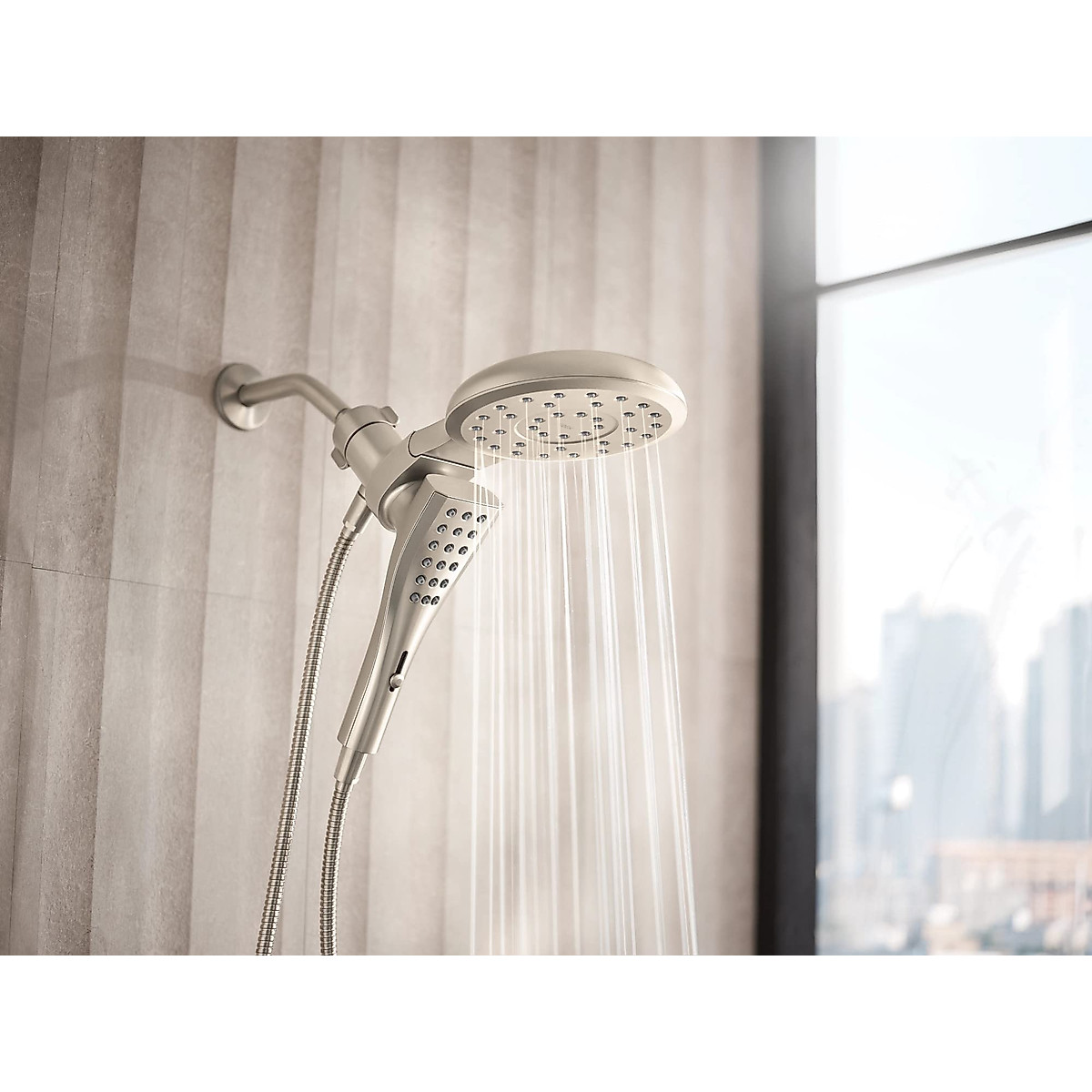 Moen 220C3BN Verso Eight-Function 7" Diameter Spray Head Standard With Handshower, Brushed Nickel, 72" Hose