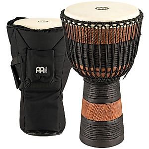 Meinl Percussion ADJ3-XL+BAG African Style Rope Tuned 13-Inch Wood Djembe with Bag, Brown/Black