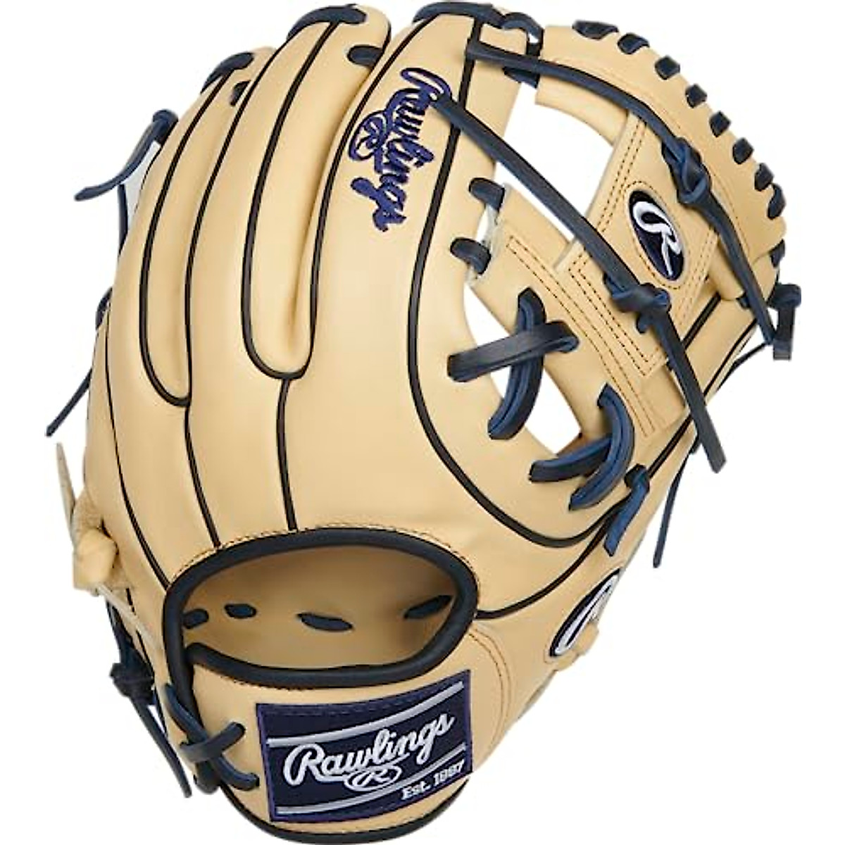 Rawlings | HEART OF THE HIDE Baseball Glove | CONTOUR - Youth Fit | Advanced Break-In | 11.5" | Pro I Web | Right Hand Throw | Camel/Navy