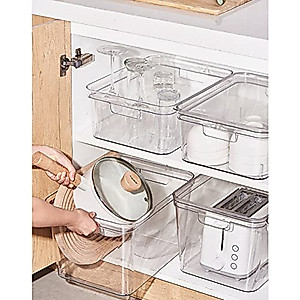 Angoily Plastic Storage Bin Tote Organizing Container with lid Fridge Storage Bin Stackable Storage Bins for Office Entryway Closet Cabinet Bedroom