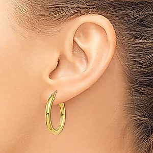 Amanda Rose Collection 14K REAL Yellow Gold 1 inch 3mm Thick Classic Polished Round Hoop Earrings for Women -14K Gold Hoop Earrings for Women