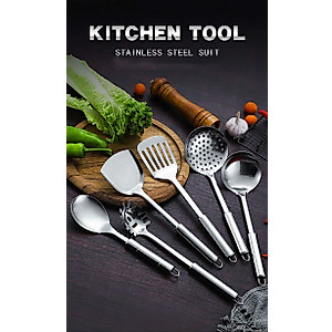 7Pieces Stainless Steel Kitchenware Set Cooking Spoon Shovel Spatula Soup Colander Home Kitchen Utensils Tools Gifts Kitchen