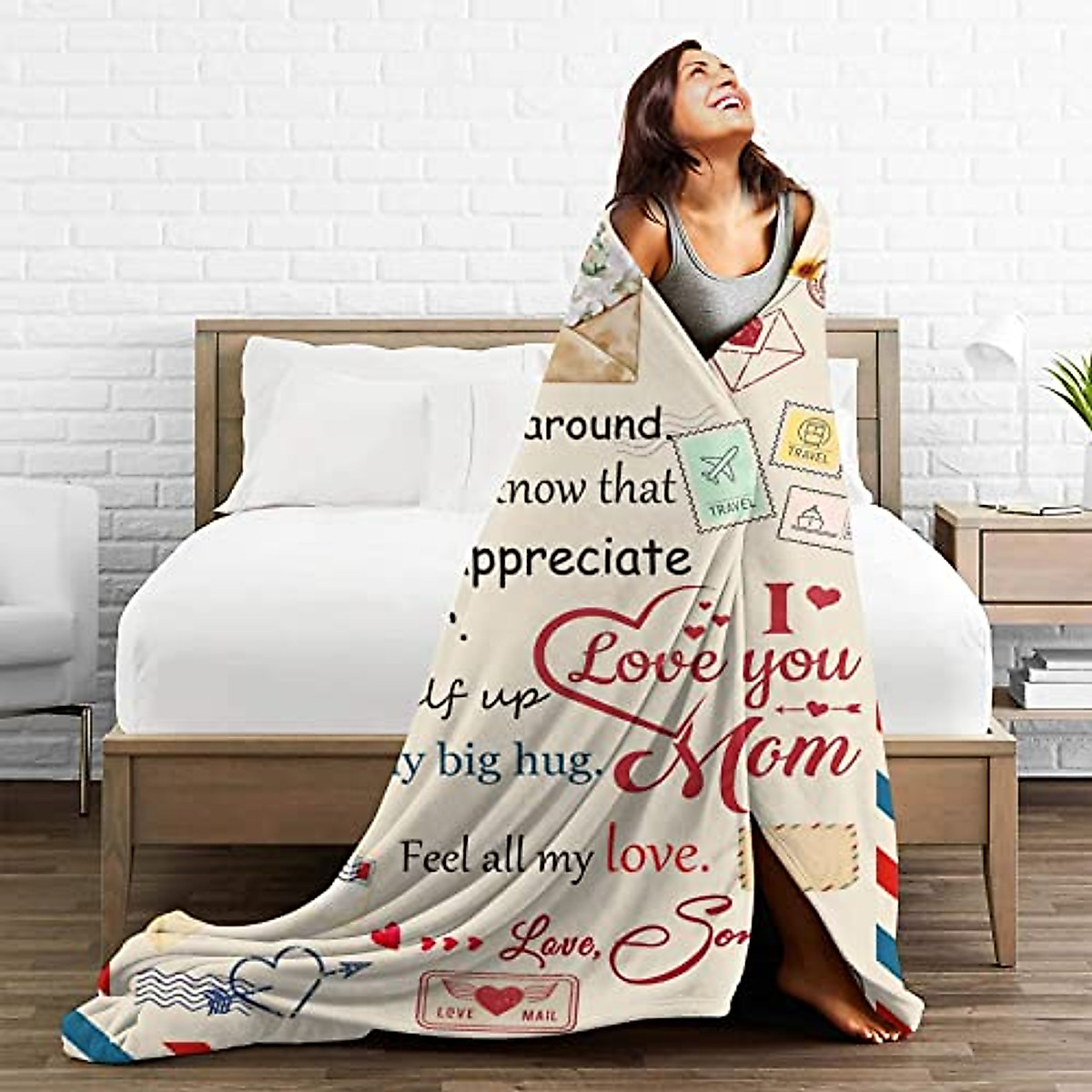 Gifts Blanket for Mom from Son, to My Mom Throw Blanket, Air Mail Letter Blanket Love Positive Encourage Printed Throw Blanket for Thanksgiving Birthday Mother Day's, 40"x50"