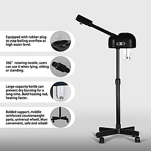 Professional Ozone Facial Steamer with Hot Mist, Face Steamer Machine for Esthetician, Home Salon Spa Facial Cleaning (Black)