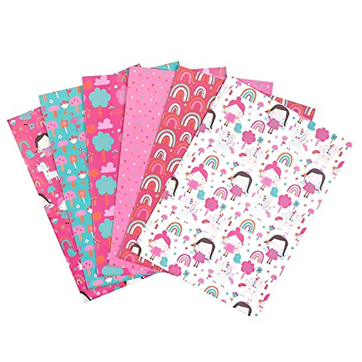 MAYPLUSS Wrapping Paper Large Sheet - Folded Flat - 6 Different Pink Girl Design (45.2 sq. ft.ttl.) - 27.5 inch X 39.4 inch Per Sheet
