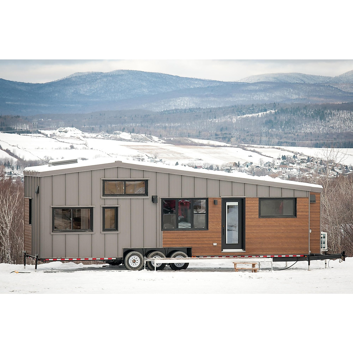 Tiny RV Mobile House with Downstairs Bedroom, Loft, Full Kitchen & Bathroom - Family-Friendly Design with Upraised Living Area, Cedar/Steel Exterior, Double-Pitched Roof - Perfect for Full-Time Living