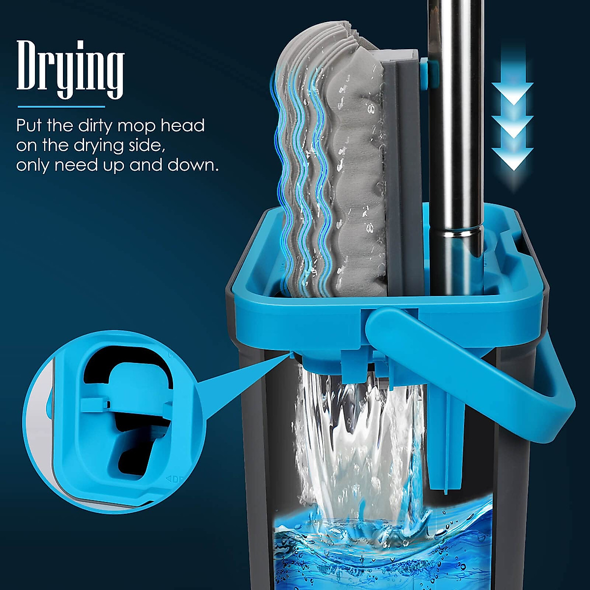 Gadhra PVA Sponge Mop and Bucket Set with 4 Sponge Mop Head Replacement, Ultra Absorbent Sponge, Wet and Dry Separation, Professional Sponge Mops for Floor Cleaning