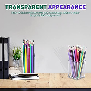 AFOROEOA 10 Pack Clear Acrylic Pen Holder Makeup Brush Holder Desktop Pencil Organizer Acrylic Pencil Cup Stationery Office Organizer Accessory for Office School Makeup Desk…
