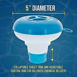 U.S. Pool Supply Pool & Spa Floating Chlorine & Bromine 1" Tablet Chemical Dispenser, 5" Diameter, Collapsible Floater
