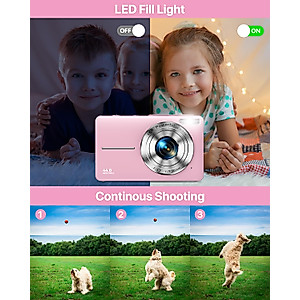 Digital Camera, FHD 1080P Kids Camera 44MP Compact Digital Camera with 32GB Card, 1 Batteries 16X Digital Zoom Point and Shoot Digital Cameras Gift for Kids Boys Girls Teens (Pink)