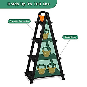 Babion 4-Tier Ladder Shelf, Bookshelf for Small Spaces, Wooden Ladder Bookcase, Storage Rack, Plant Stand Floor Freestanding, Flowerpot Storage Shelf (Black)