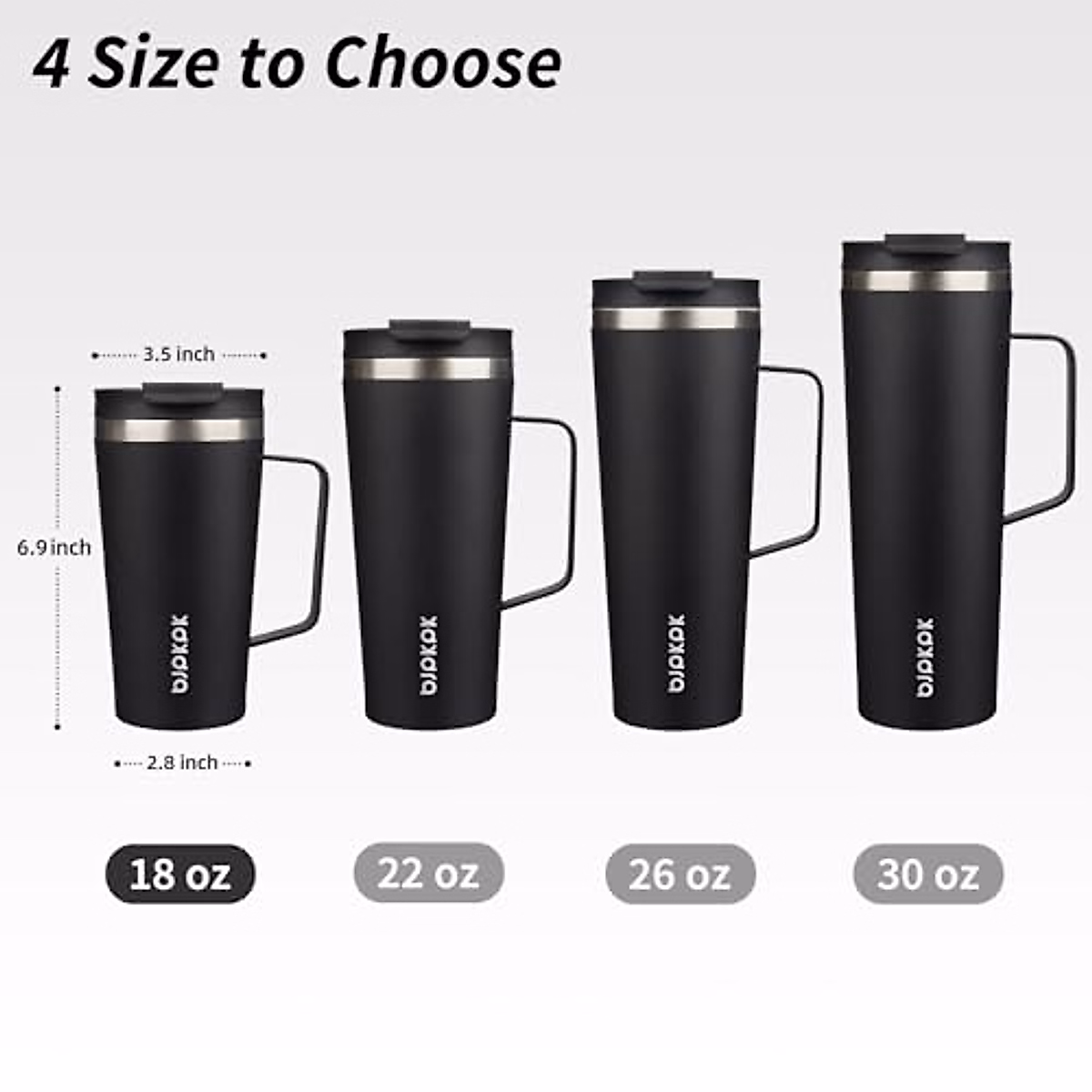 BJPKPK Insulated Tumbler with Handle, 18oz Insulated Tumblers with Lid and Straw, Stainless Steel Metal Water Bottles, Coffee Travel Mugs, Cups, Black