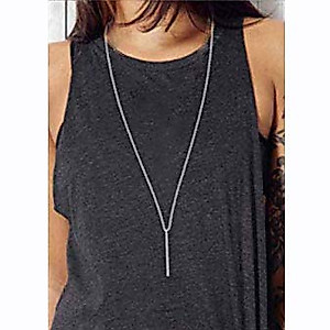 Luxcastle Bar Y Necklace Simple Long Vertical Bar Necklace Long Chian for Women (Silver)