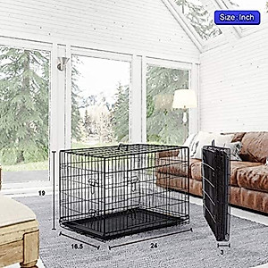 BestPet Large Dog Crate Dog Cage Dog Kennel Metal Wire Double-Door Folding Pet Animal Pet Cage with Plastic Tray and Handle,24 inches