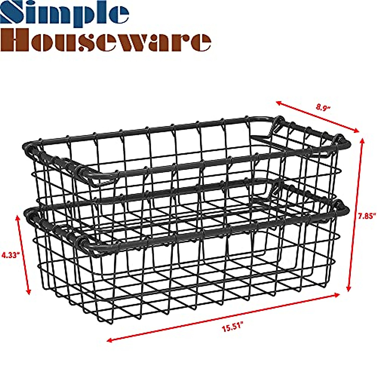 SimpleHouseware 2 Pack Stackable Single Wire Basket, (8.9 x 15.5 x 4.3 in)