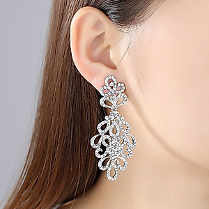 mecresh Wedding Teardrop Dangle Crystal Rhinestone Beaded Chandelier Silver Earrings for Brides
