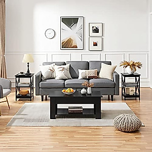 Yaheetech Modern Living Room 3 Pieces Table Sets, Lift Top Coffee Table and End Table Sets for Home and Office, Easy Assembly Accent Furniture with Hidden Compartment and Open Storage Shelf, Black