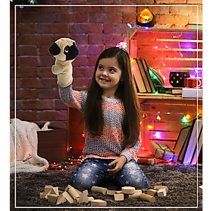 DolliBu Pug Dog Hand Puppet - Super Soft Plush Pug Stuffed Animal Hand Puppets for Kids, Cute Educational Pug Hand Puppets for Adults Teaching and Story Telling Puppet Show Theater Games - 8.5 Inches