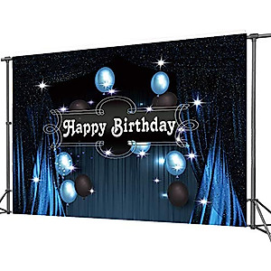 7x5 Happy Birthday Party Backdrop Blue Black Starry Curtain Photography Background Blue Ballon Starry Stars Women Adult Baby Children Man Boy Birthday Party Decoration Photo Studio Booth