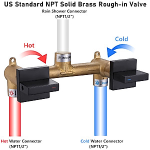 FSCEPIXI 2 Handles Shower Faucet Set with Stainless Steel Shower Head,Single Function Shower Trim Kit with Rough-in Valve,Matte Black