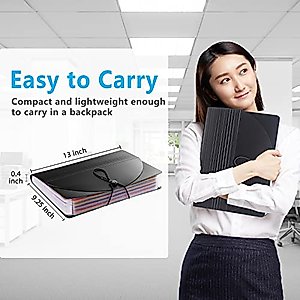 Sooez 13 Pocket Expanding File Folder, Premium Monthly Document Organizer, Accordian File Folder Organizer, Accordion Folder, Letter A4 Paper Document Storage Organizer, Black