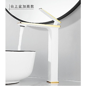 JCAKES Brass Black Gold Basin Faucet Bathroom Sink Faucets Hot Cold Water Mixer Crane Deck Mounted Single Handle Hole Bath Kitchen Tap (Color : White and Chrome)