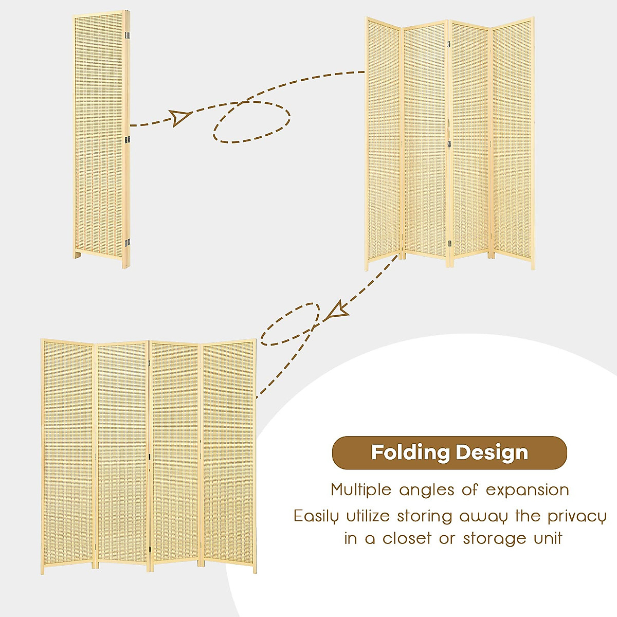 Giantex Bamboo Room Divider, 6 Ft Tall Freestanding Folding Privacy Screen, Wooden Room Separators Divider Wall, Portable Partition Boho 4 Panel Room Dividers for Home Office Bedroom Apartment Studio