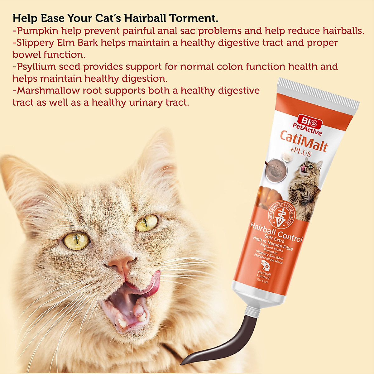 Bio Pet Active CatiMalt +Plus All Natural Hairball Remedy for Cats with Tasty Pumpkin Flavor